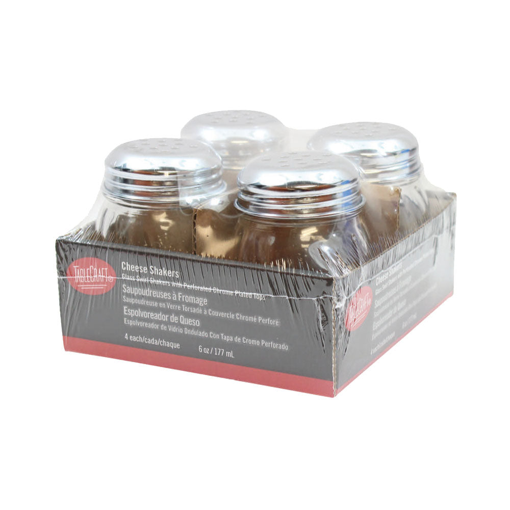 Tablecraft C260-4 Swirl Glass Cheese Shaker, 6 oz., Pack of 4 – Chefs' Toys