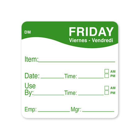 DayMark 1100535 "Friday" Dissolve Labels, 2" x 2", Roll of 250 – Chefs ...
